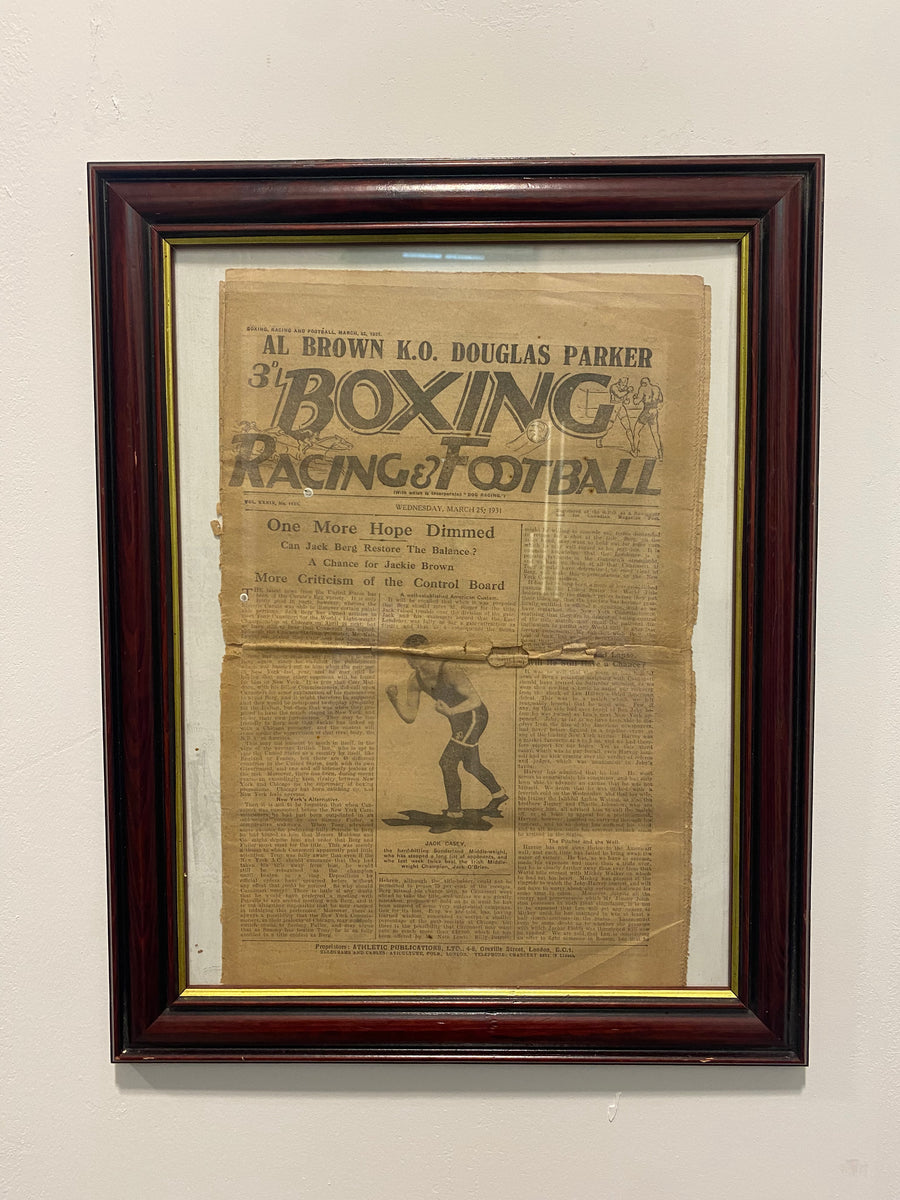 Framed 1931 Boxing Newspaper Jack Casey – Fans Museum Shop